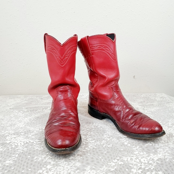 Justin Boots | Shoes | Justin Red Roper Lizard Skin Cowboy Boots Sz 6 ...